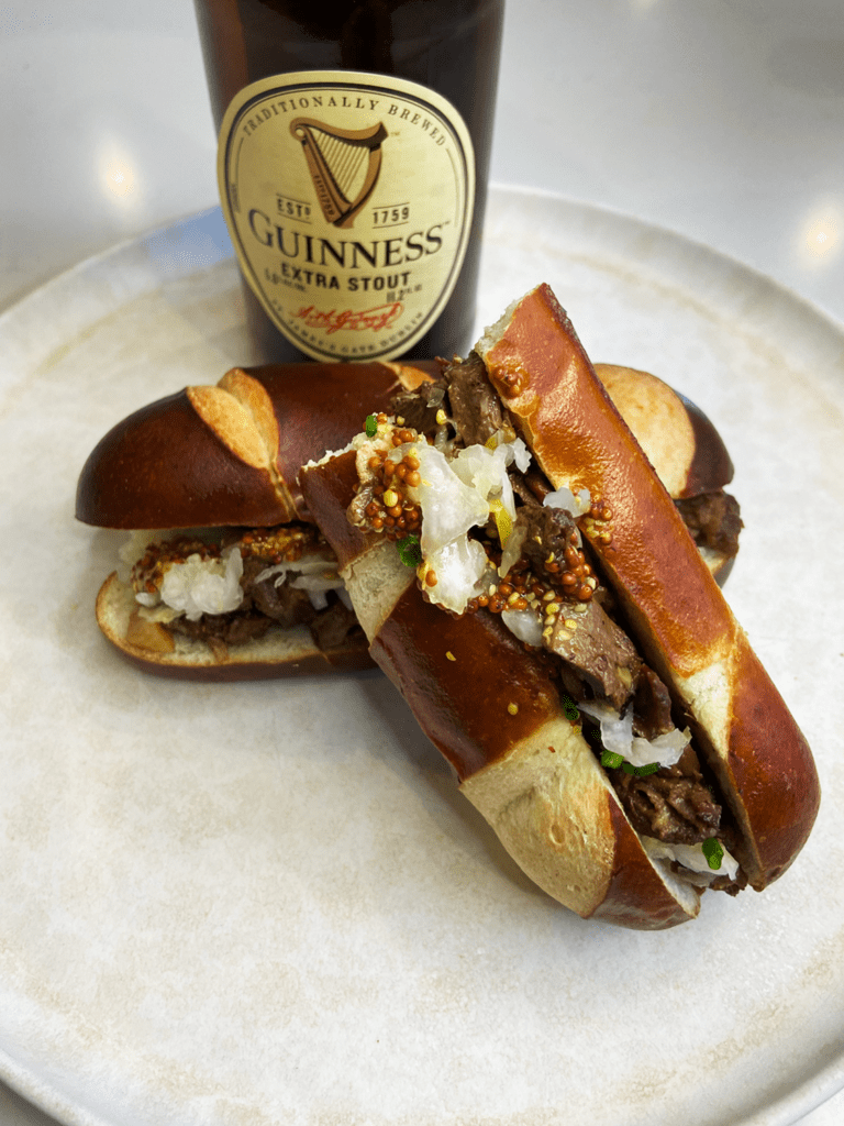 Guinness Beyond Steak Pretzel Bun Sandwich - Olive You So Matcha